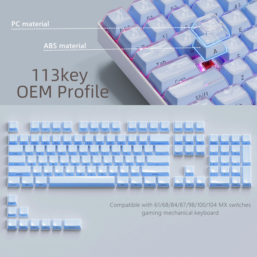Crystal Jelly Keycaps 113Keys Side Printed Keycaps OEM Profile Custom ...