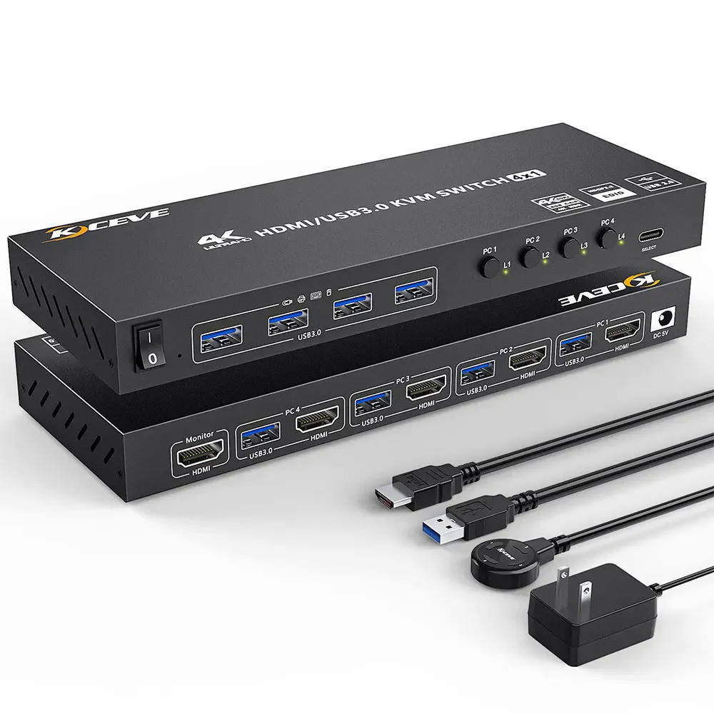 USB 3.0 KVM Switch HDMI 4 Port Support 4K@60Hz 2K@120Hz RGB 4:4:4 Simulation EDID, HDMI USB ...