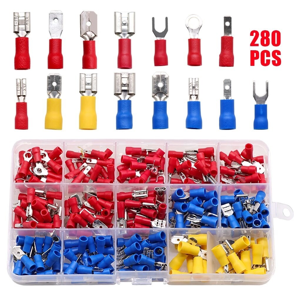 280pcs Assorted Crimp Spade Terminal Wire Flat Female and Male Insulated Electrical Wire Cable ...