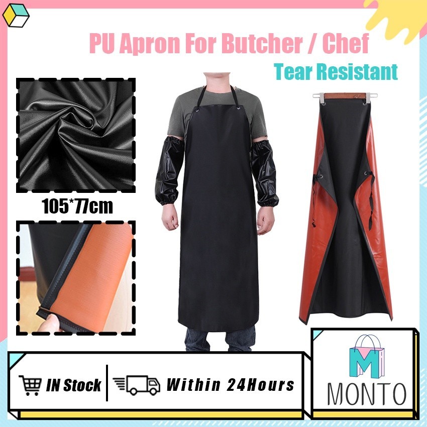 Heavy Duty PU Apron Waterproof Chef Butcher Antifouling Work Aprons ...