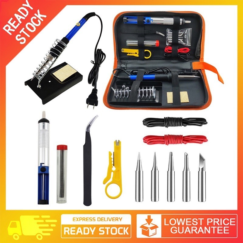 60W 220V Soldering Iron Set Electronic Iron Kit 200-450°C Adjustable Temperature 15Pcs/set ...