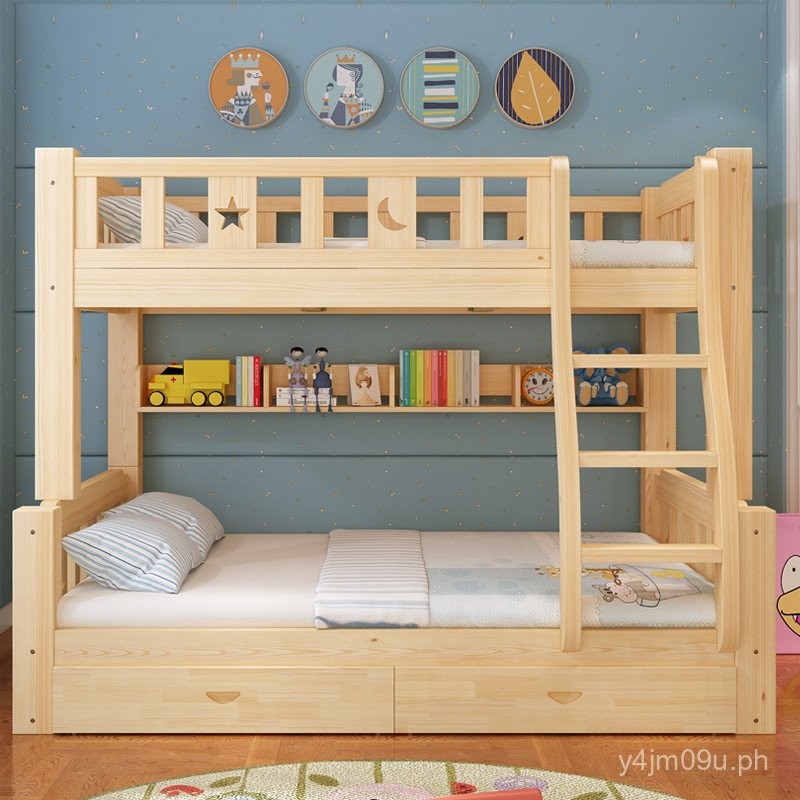 Bunk Bed Double Layer Bed All Solid Wood Parent-Child Bed Adult Multi-Functional Double High and ...