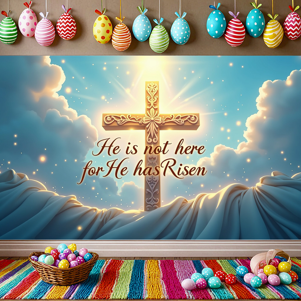 Easter Religious Banner He Has Risen Backdrop Cross Background ...