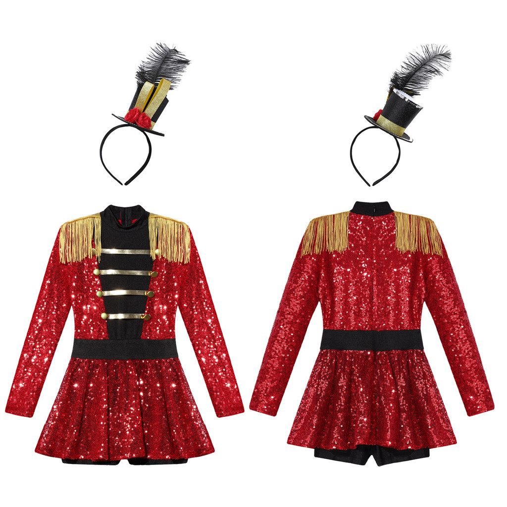 Yartina Kids Girls Ringmaster Circus Costume Set Long Sleeve Mock Neck ...