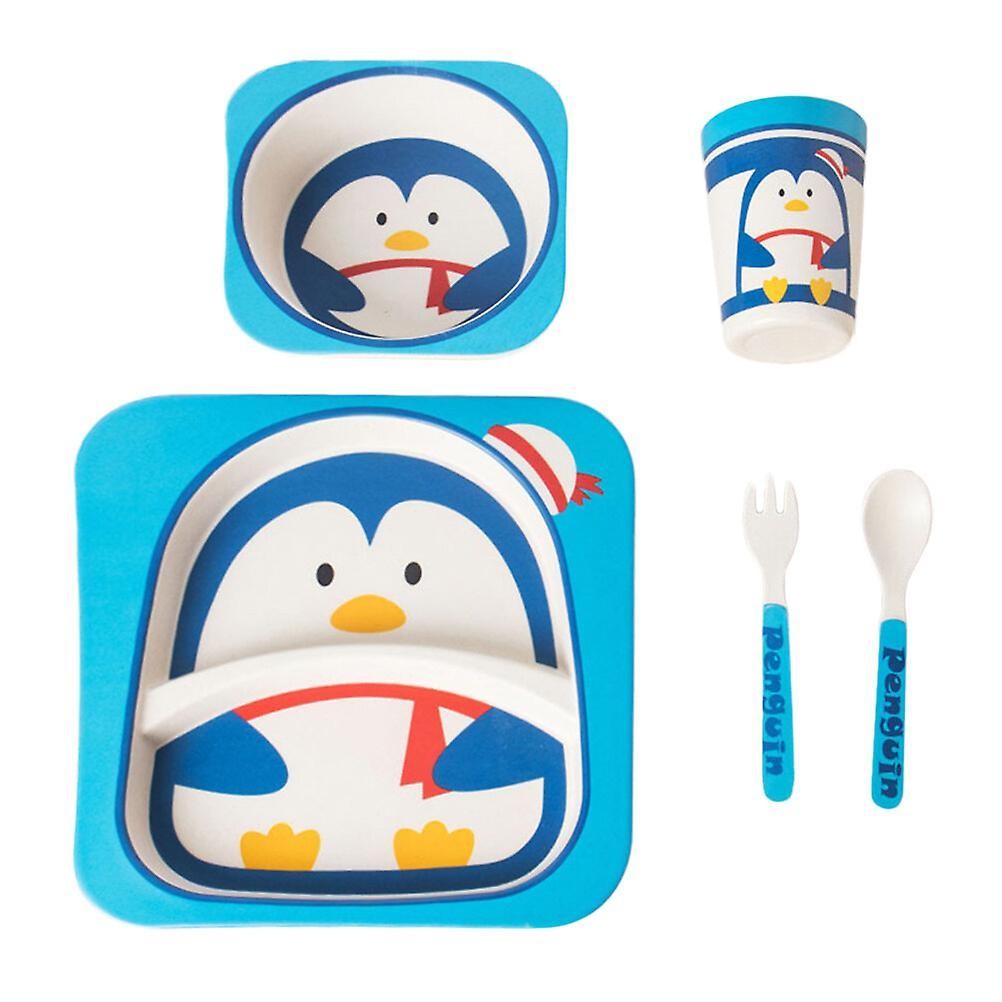 Safe For Kids Set Pinggan Kartun 5 Pcs Bamboo Fiber Cartoon Penguin ...