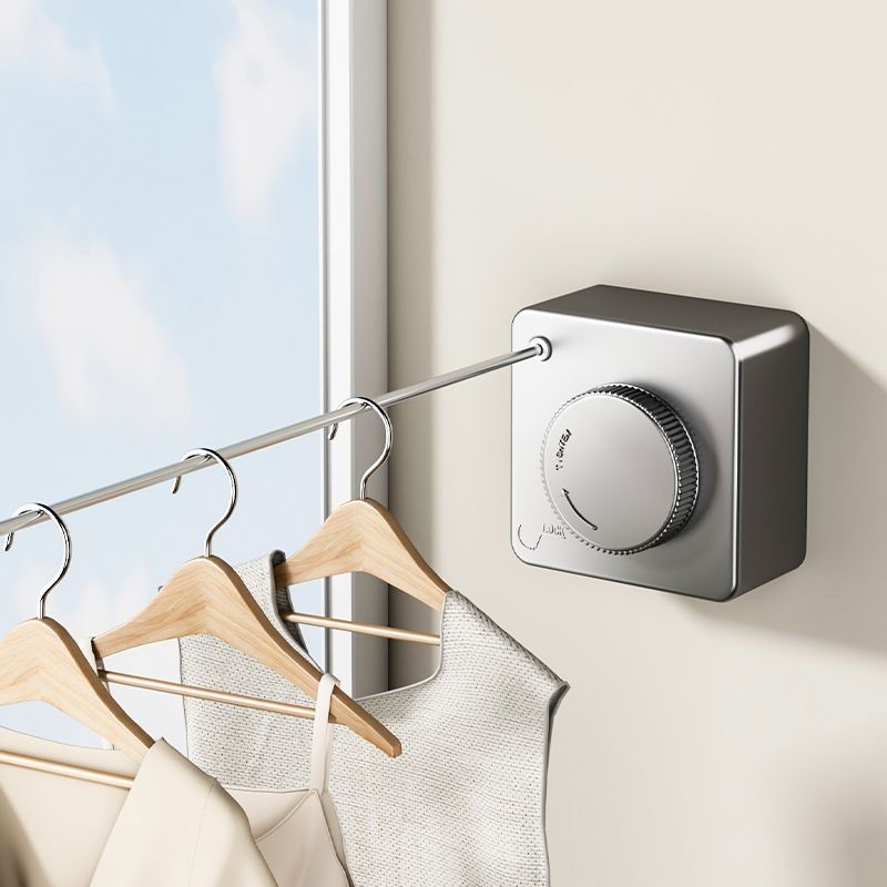 Wall-Mounted Clothesline Indoor No-Drill Retractable Clothes Rack Steel ...