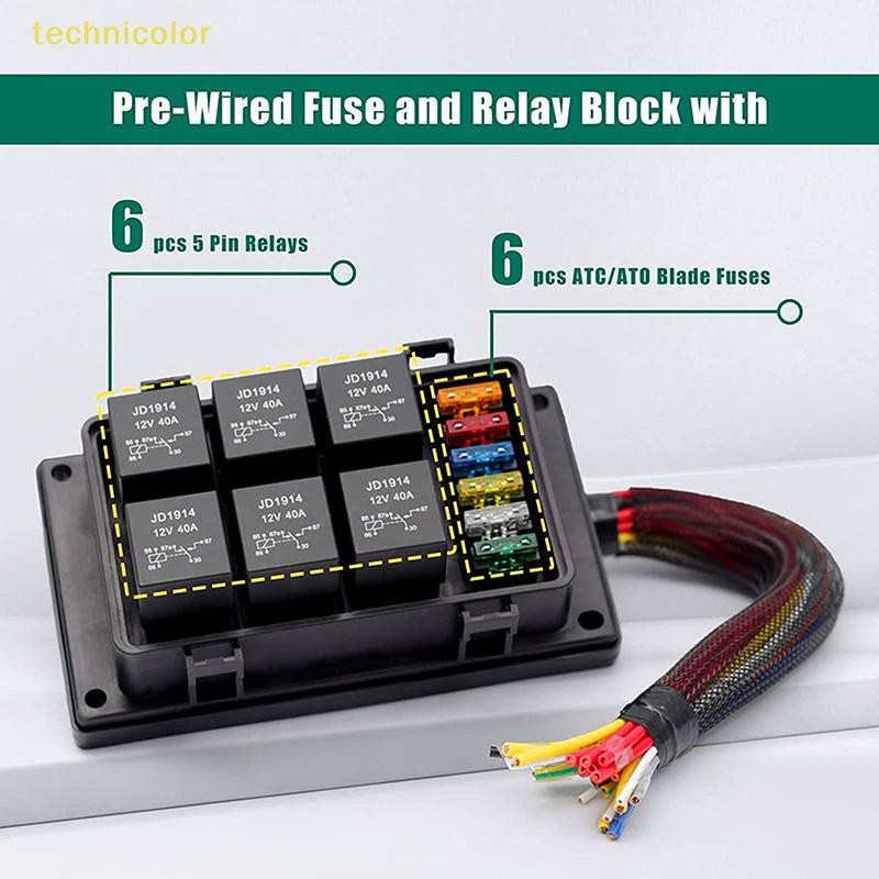 TCPH 12V 24V Relay Box 6 Way Relay Fuse Box 12 AWG Pre-wired Waterproof Relay Box 6 Slot ATC/ATO ...