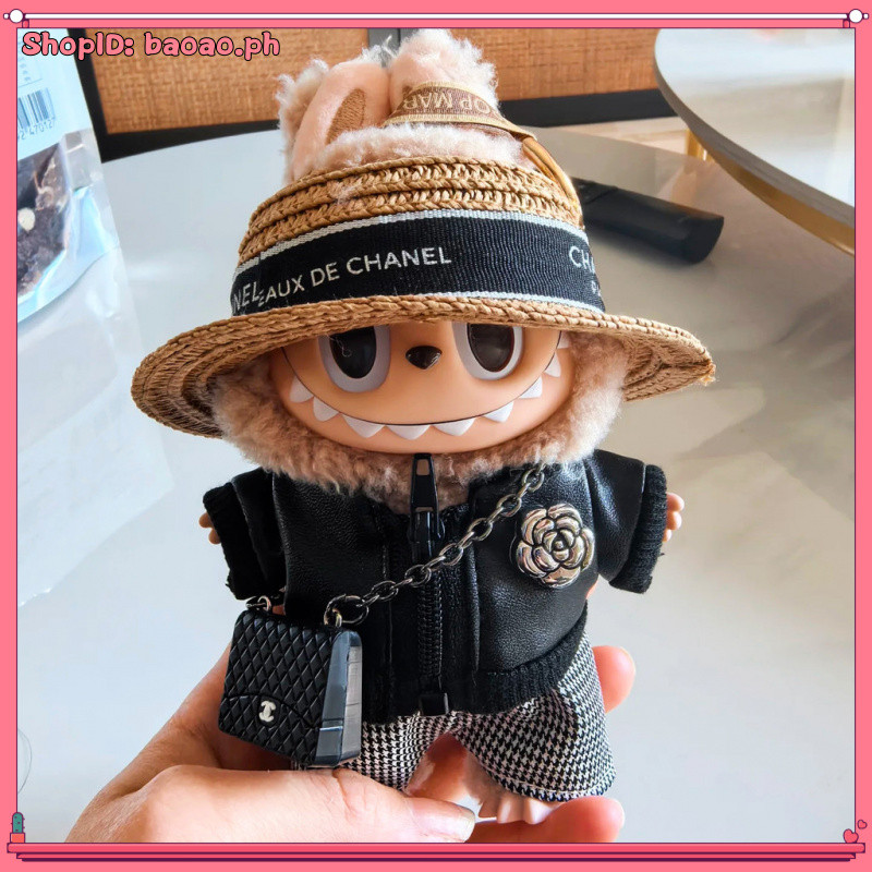 15cm labubu clothes|camellia straw hat leather jacket set|for labubu ...