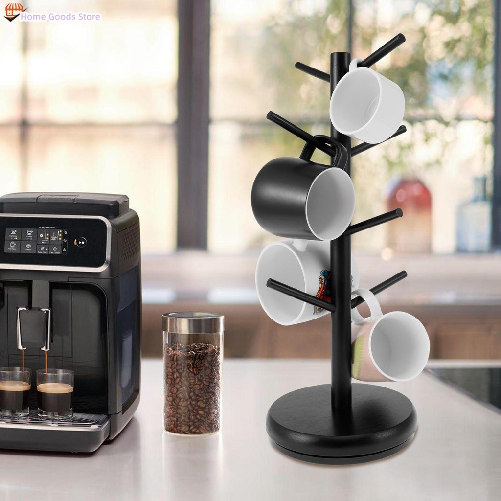 Coffee Mug Tree with 8 Hooks Bamboo Wood Mug Holder for Counter 360 ...