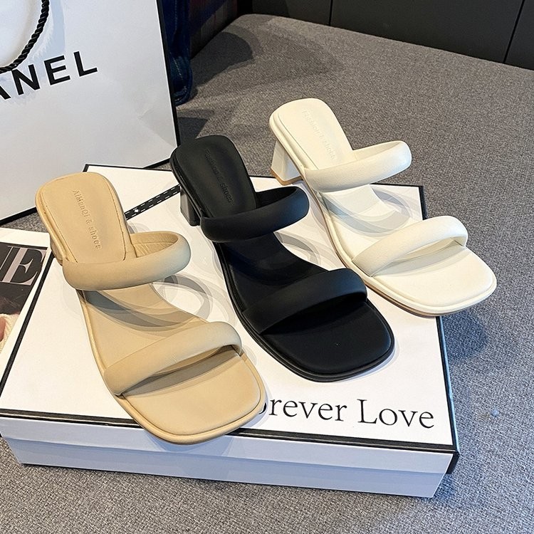 Korean Style Solid Color Square Toe Open Toe Wedge Shoes PU Niche ...