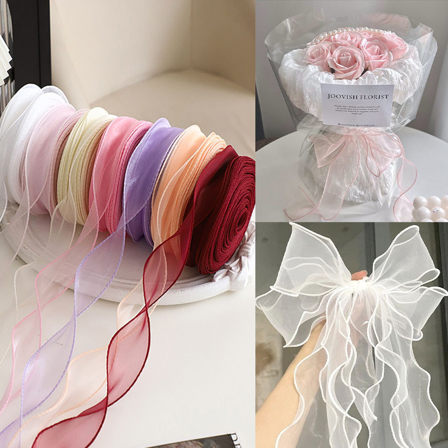 50Yards 4cm Organza Ribbon Wavy Edge Sheer Chiffon Color Ribbon Gift ...