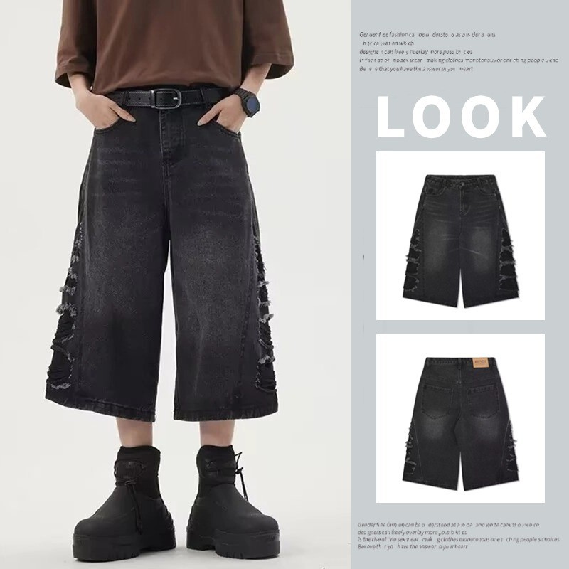American Jorts For Men Long Shorts Unisex High Quality Fashion Black Mens Denim Shorts American