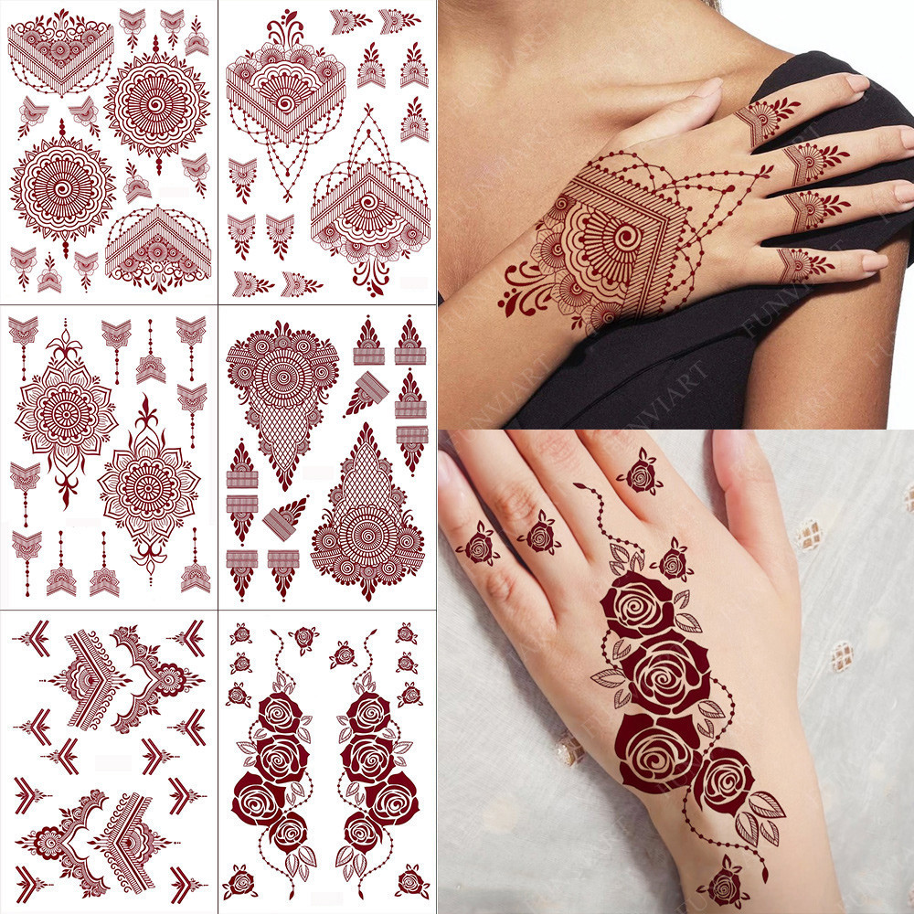 New Design Brown Henna Hand Tattoo Stickers for Women Bride Waterproof ...