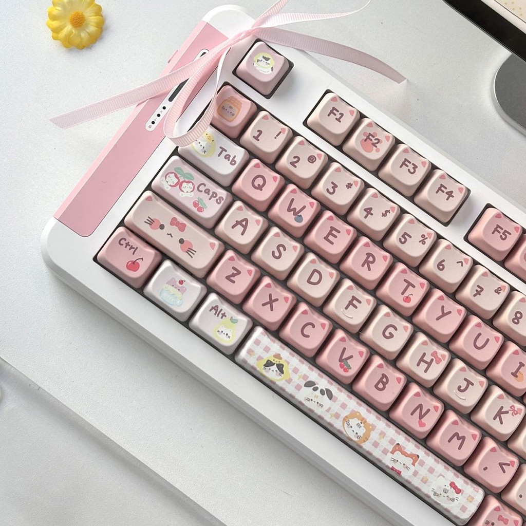 Cute Cat Shape Keycaps PBT Sublimation MOA Height 144 Keys Art Font ...