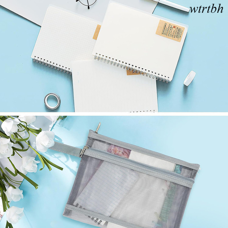 A5 File Bag Transparent Mesh Zipper Nylon Pouch Clear Document Bag Book ...