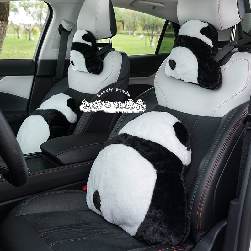 Isyah Cute Panda car headrest plush soft comfortable car neck pillow ...