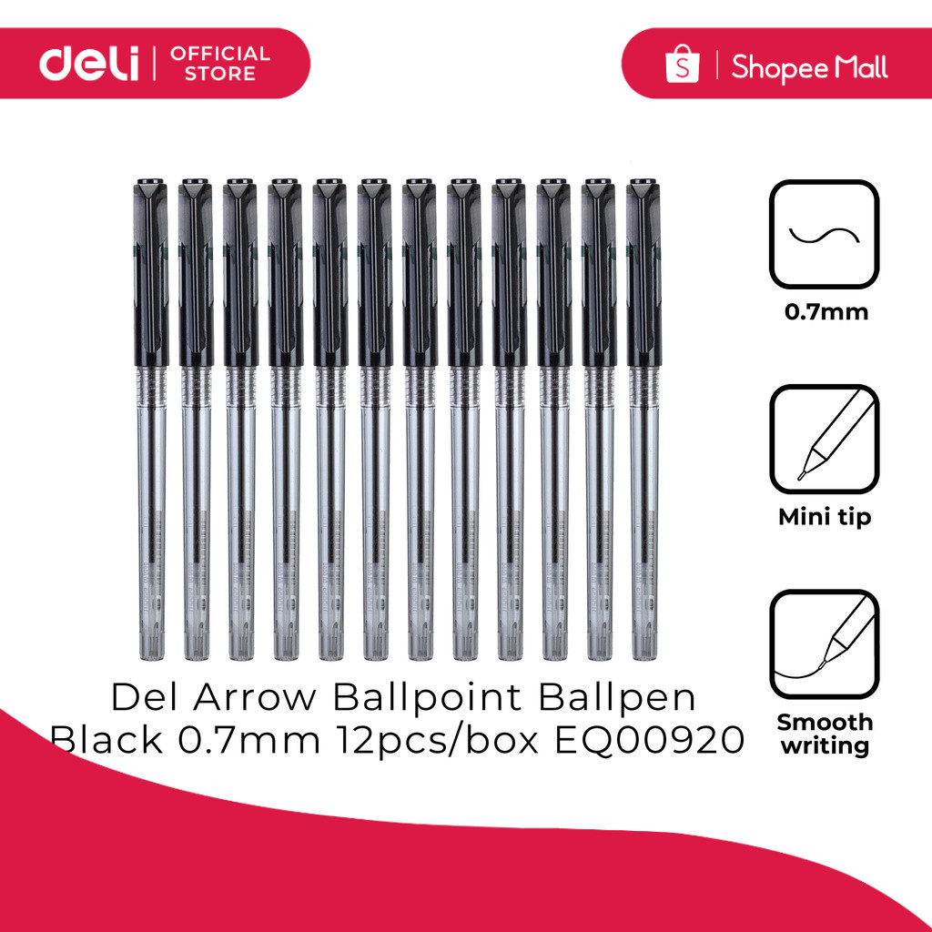 Deli EQ00920 Arrow Ballpoint Ballpen Black 0.7mm 12pcs/bo ...