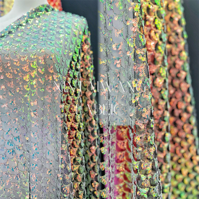 Mermaid Sequins Fantasy Lace Fabric Fish Scale Seuqin Lace Fabric for ...