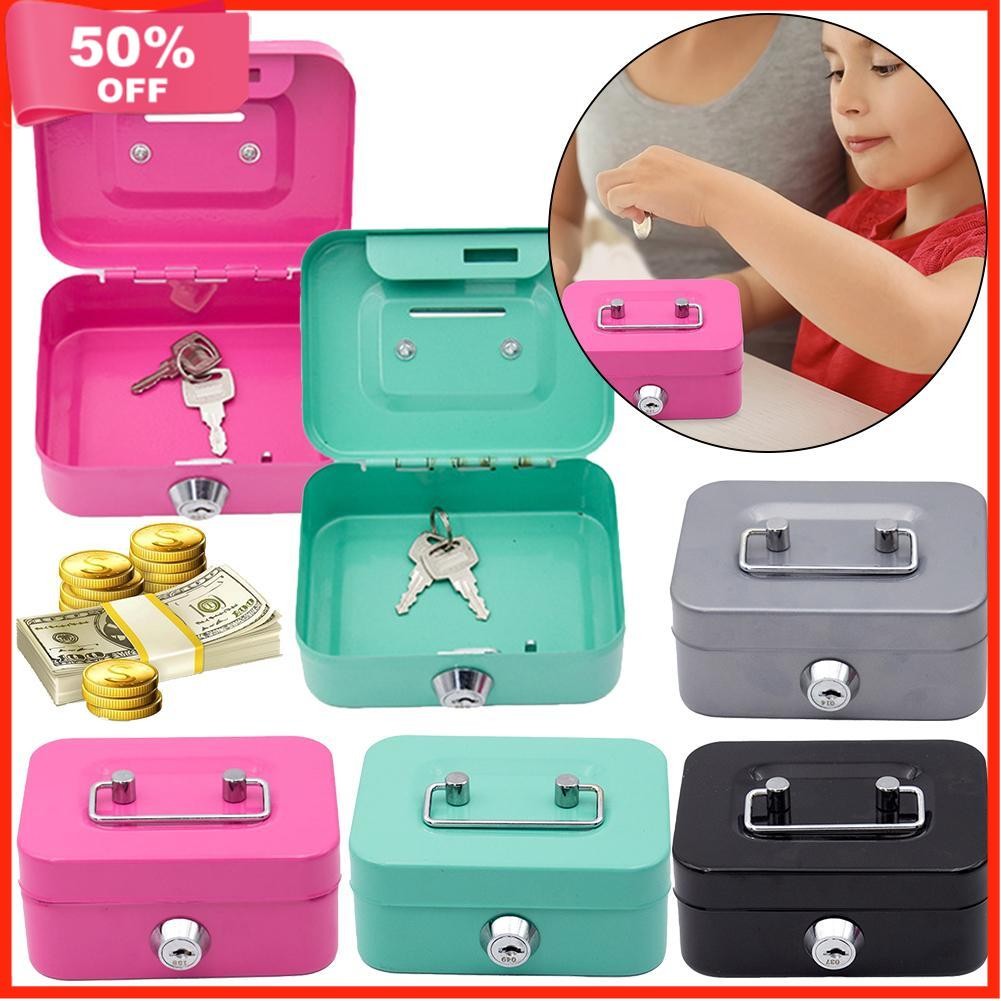 Money Safe Box Lockable Cash Box with Key,Portable Piggy Box Metal ...