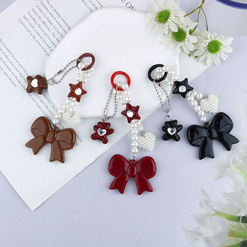 Korean Style Creative Bowknot Cute Bear Pearl Heart Resin Keychain ...