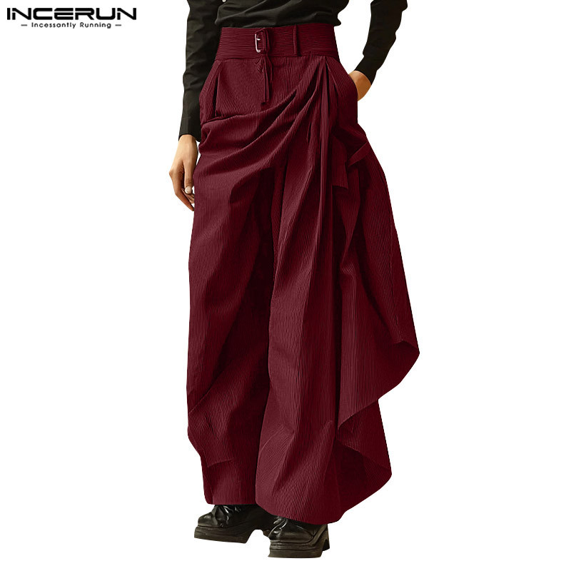 INCERUN Men Korean Trendy Pleats Patchwork Design Solid Wide Leg Pants ...