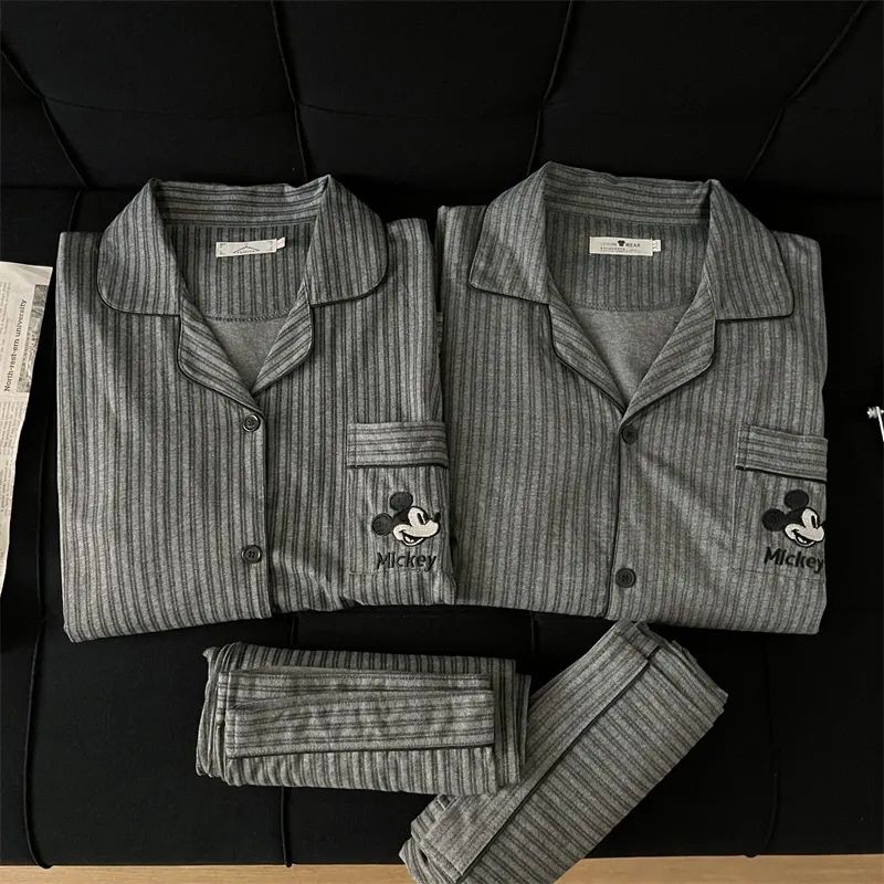High-End Striped Couple Pajamas Men Women Cotton Long-Sleeved Loose ...