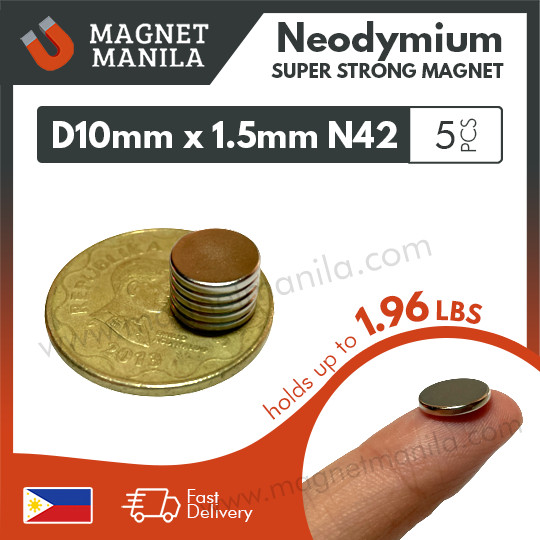 Magnet Manila 5 pcs. D10mm x 1.5mm Neodymium Magnet, N42 Super Strong ...