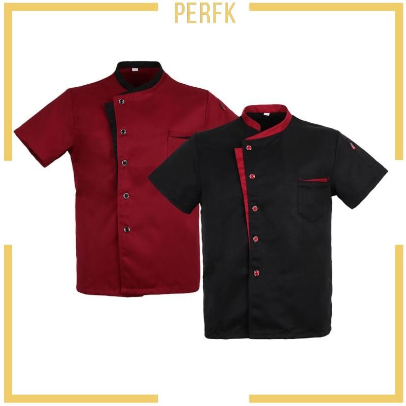 [Perfk] Unisex Chef Jacket Short Sleeves Tunic Hotel Waiters Kitchen ...