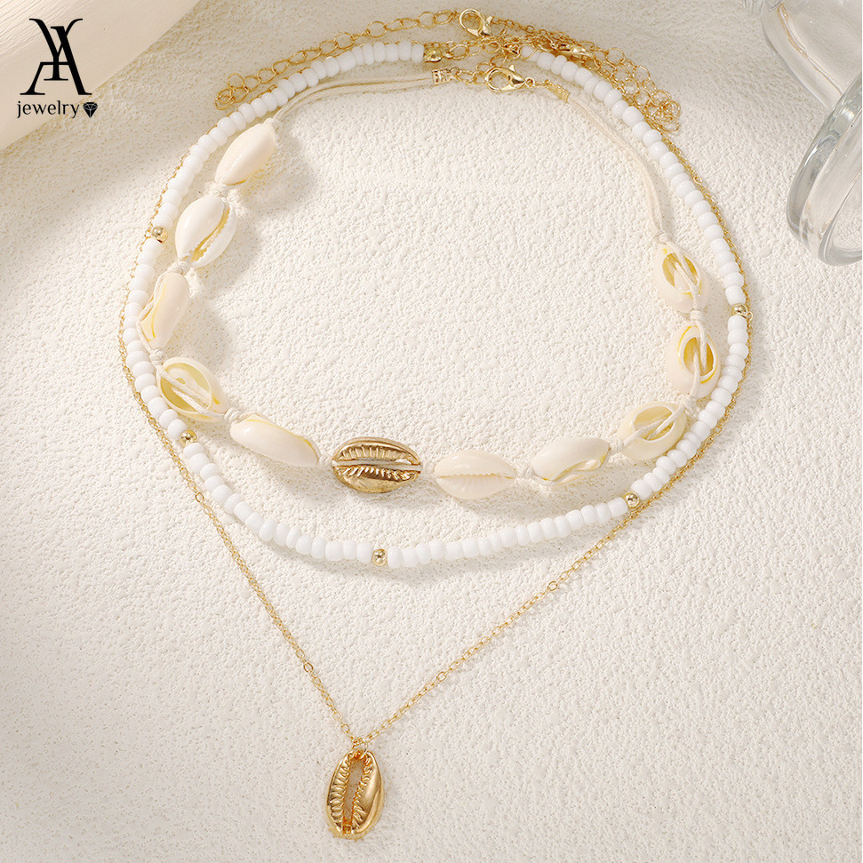 AY(CN) 3pcs/set Bohemian Shell Necklace for Women Vintage Pendant Beads ...