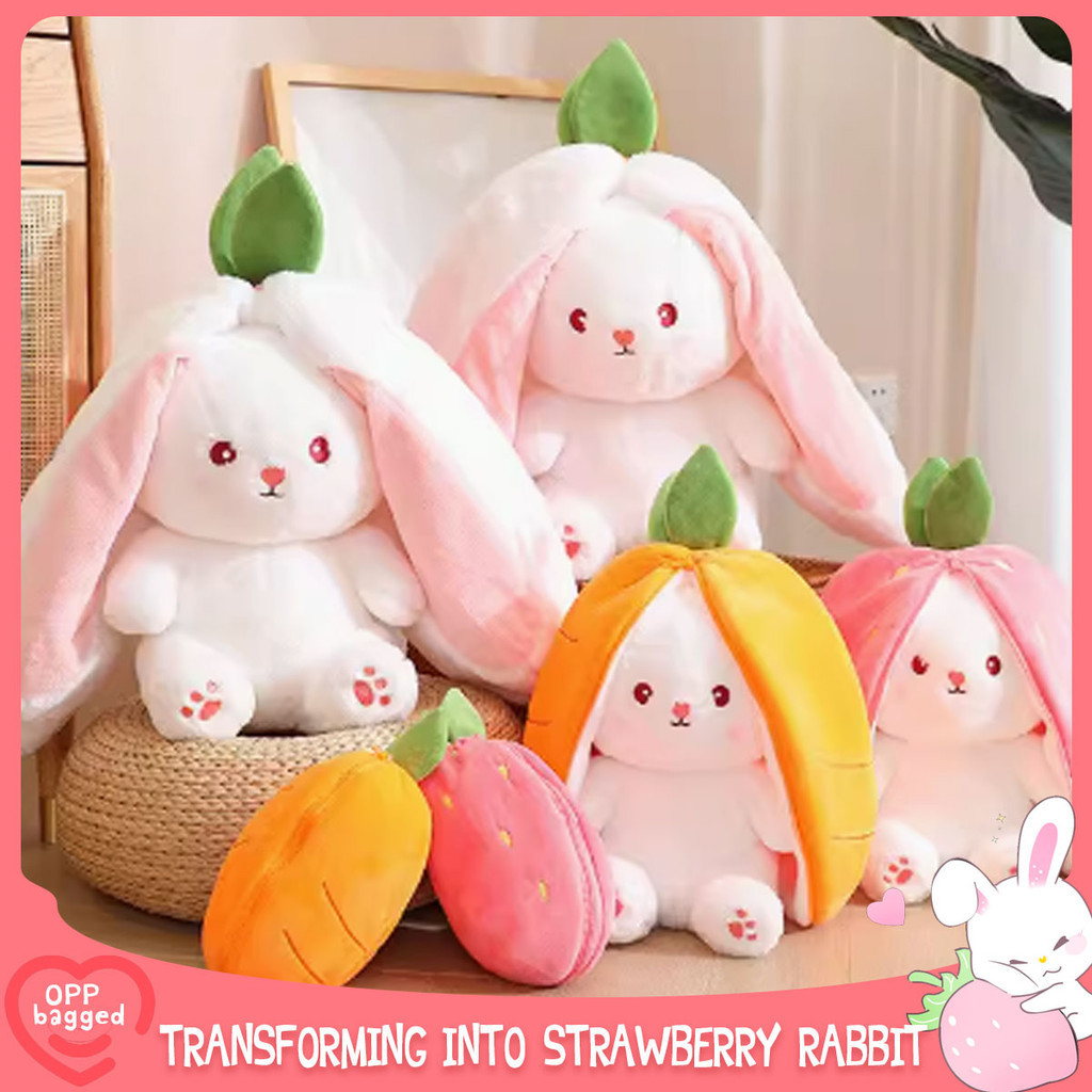2 in 1 Strawberry Rabbit Plush Toy Bunny Stuffed Toy Rabbit Plushie ...