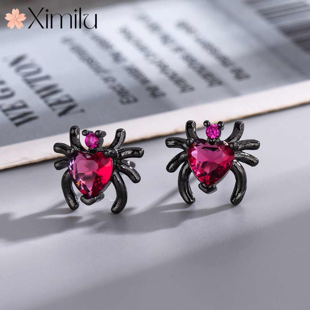 Creative Style Spider Earrings Female Jewelry Inlaid Ruby Simple All ...