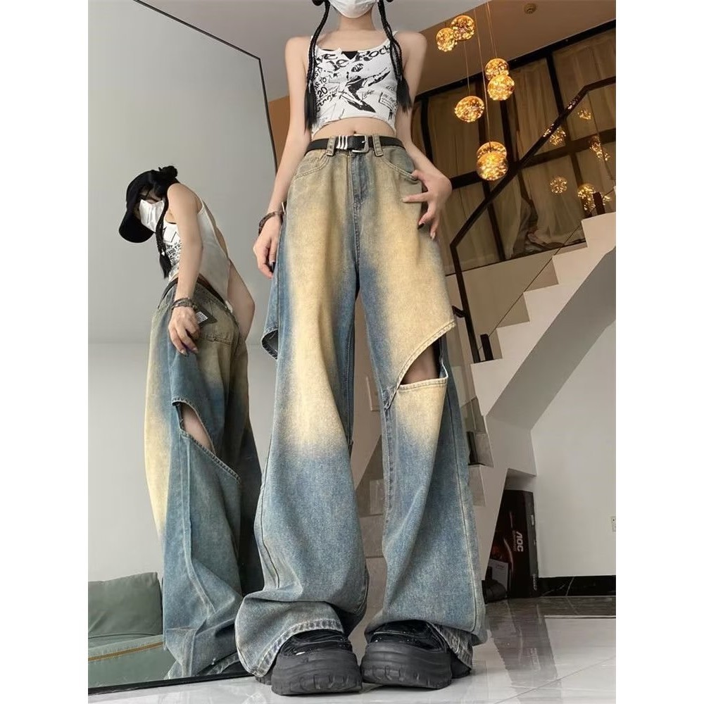 2024 Spring and Autumn New Ripped Jeans Women's Japanese Straight Loose ...