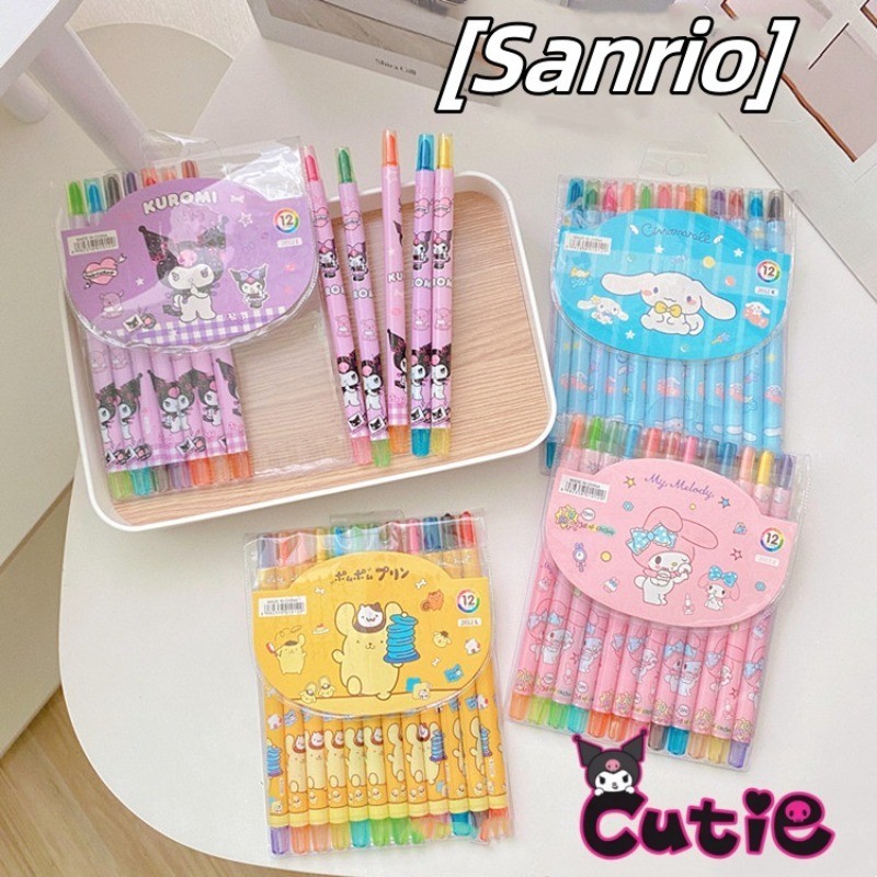 12Colors Sanrio Rotating Drawing Crayon Sets Portable Multicolor ...