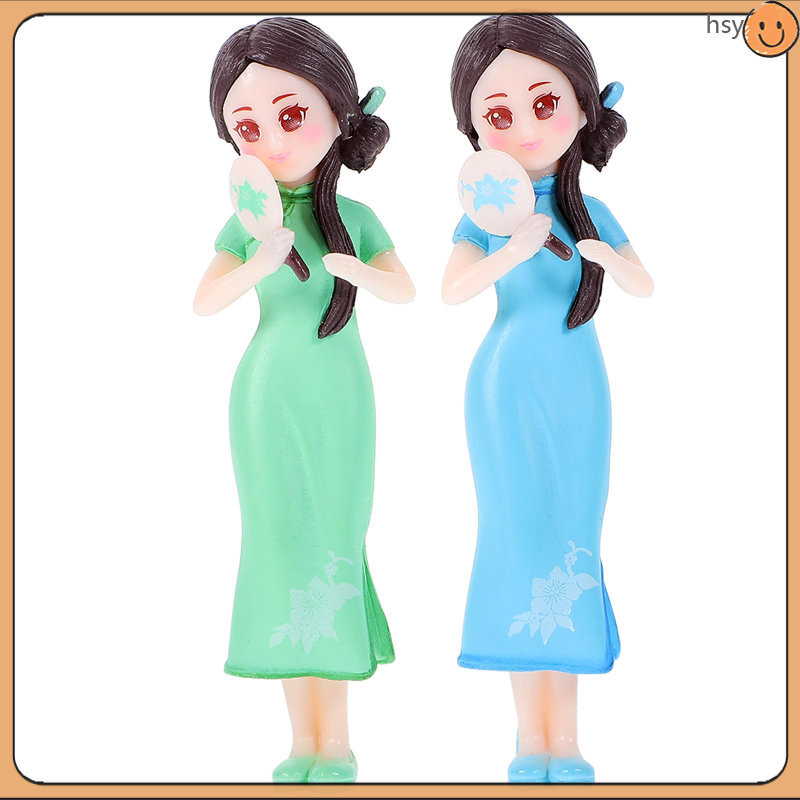Micro Landscape Doll 2 Pcs Chinese Cheongsam Figure Traditional Statue ...