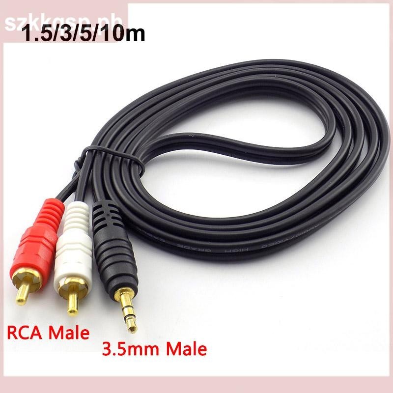 Long Length 1.5m 3m 5m 10M 3.5 MM Male Jack to AV 2 RCA Male connector ...