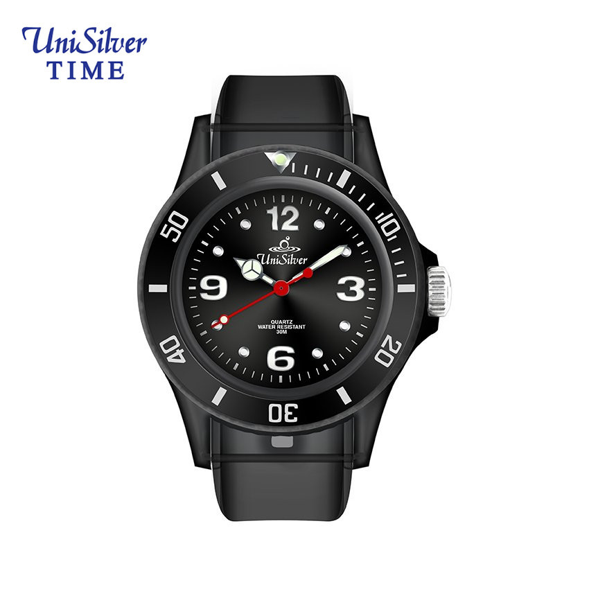 UniSilver TIME Crystal Clear Unisex Translucent Black Analog Rubber ...