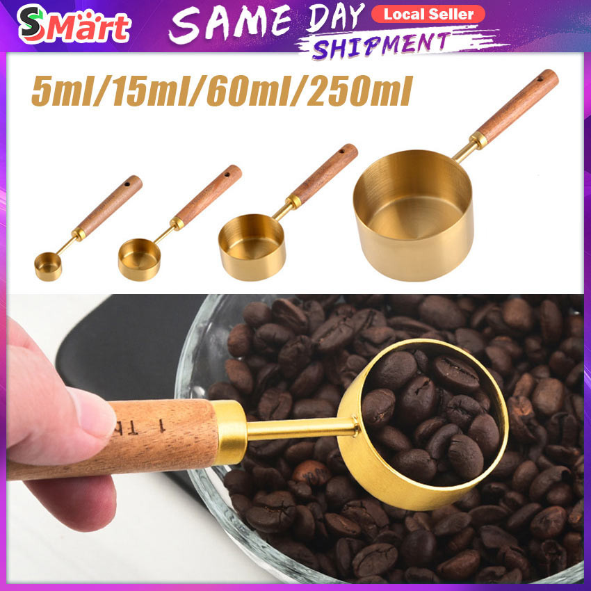 Baking Measuring Spoon Coffee Beans Powder Scoop Wood Handle Kitchen ...
