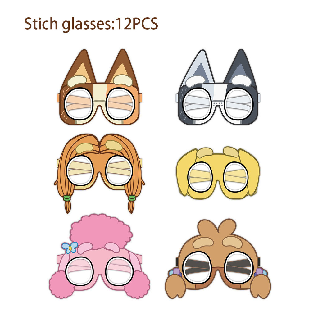 12Pcs Bluey Paper Eyeglass Frame New Cartoon Dog Theme Party Decoration ...
