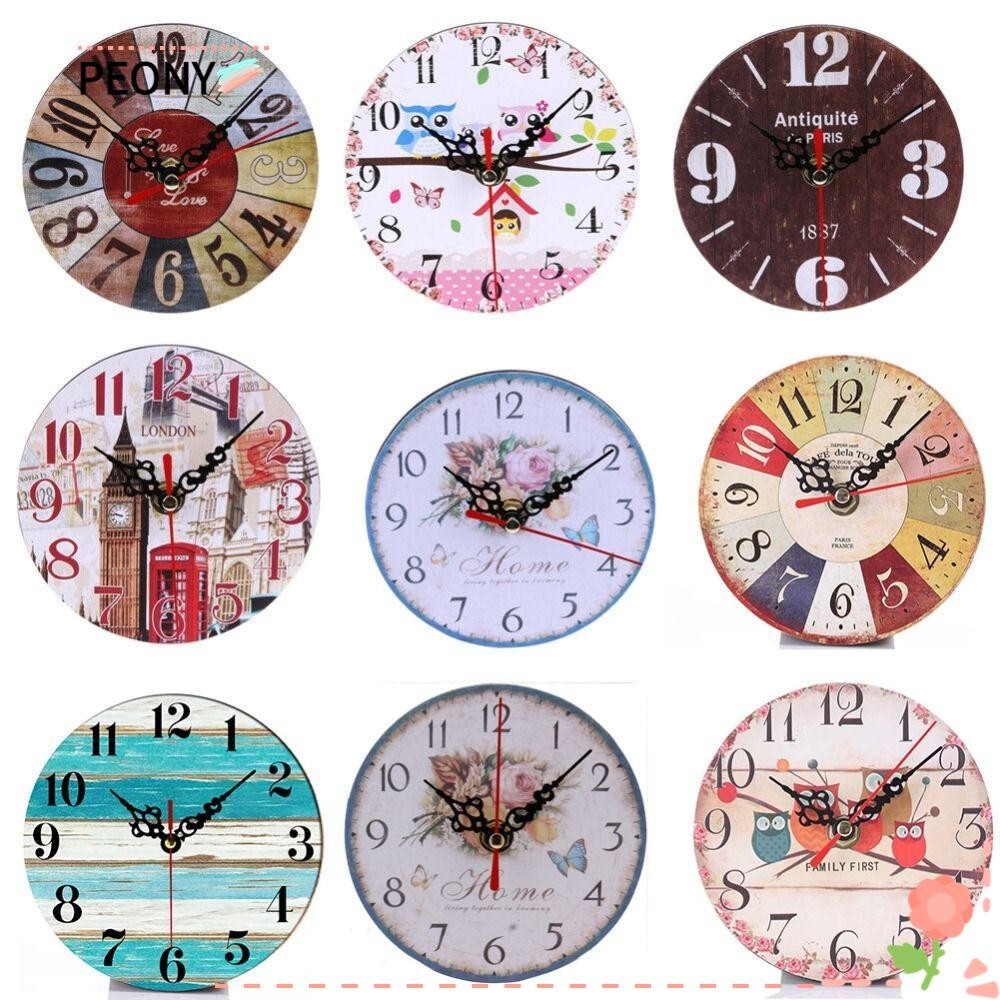 PEONY Wall Clock, Round Shape Home Decoration Clock, Vintage Wooden MDF ...