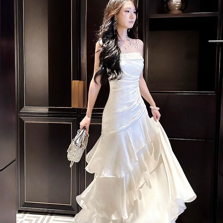 Korean Light Champagne Off Shoulder Graduation Beach Fishtail Long ...