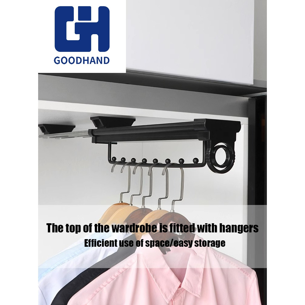 GOODHAND Ceiling - Mounted Hanging Rod for Wardrobe, Telescopic Hook ...