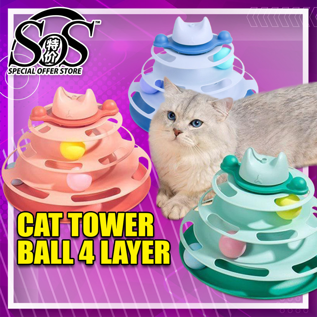 Cat Ball Tower Track Rotatable 4 Layer Cat Toy Spinning Ball Teaser ...
