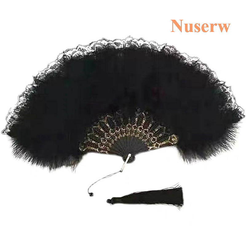 NUSERW Lolita Girls Folding Hand Fan Chinese Style Feather Folding Fan ...