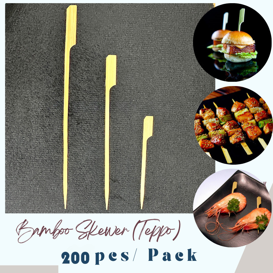200pcs Wooden Bamboo Skewers Stylish Barbeque BBQ Sticks, Burger ...