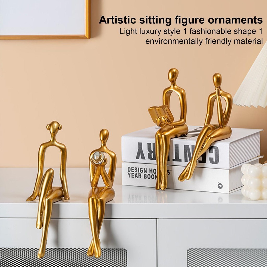 Golden Abstract Bookshelf Figures Resin Sitting Figures Sculpture ...