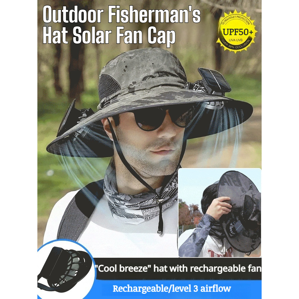 Solar style double fan bucket hat Summer Men's Outdoor Detachable Sun ...