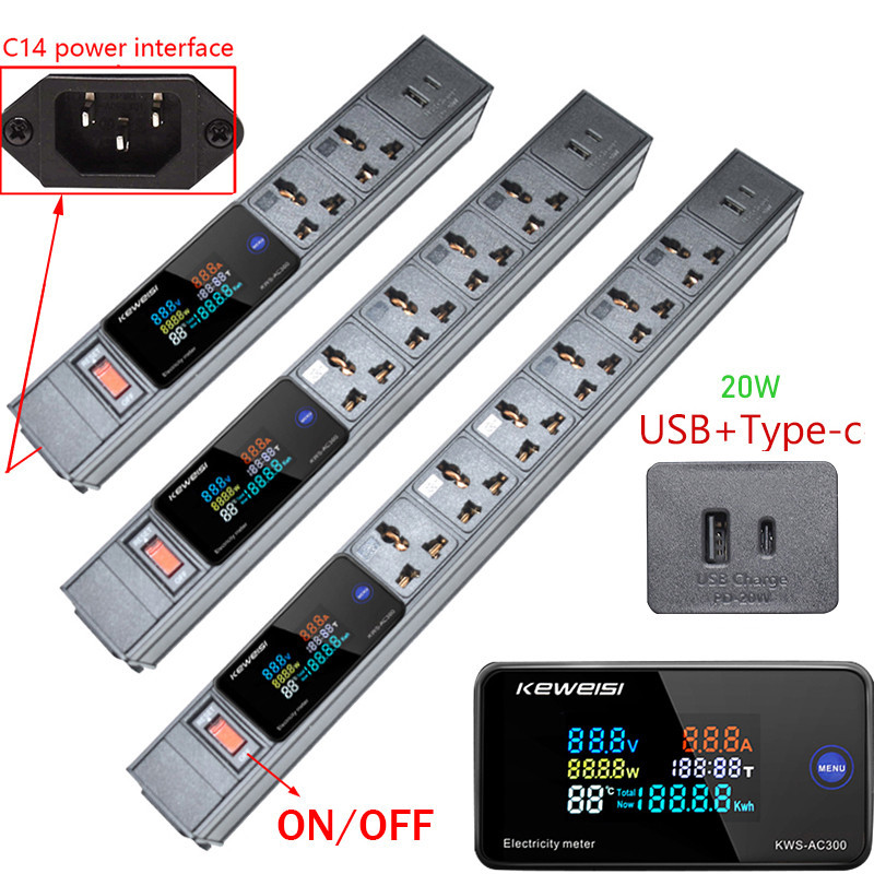 C14 input power distribution unit PDU power strip universal socket+Type-c USB Port, 2-13 Ways ...