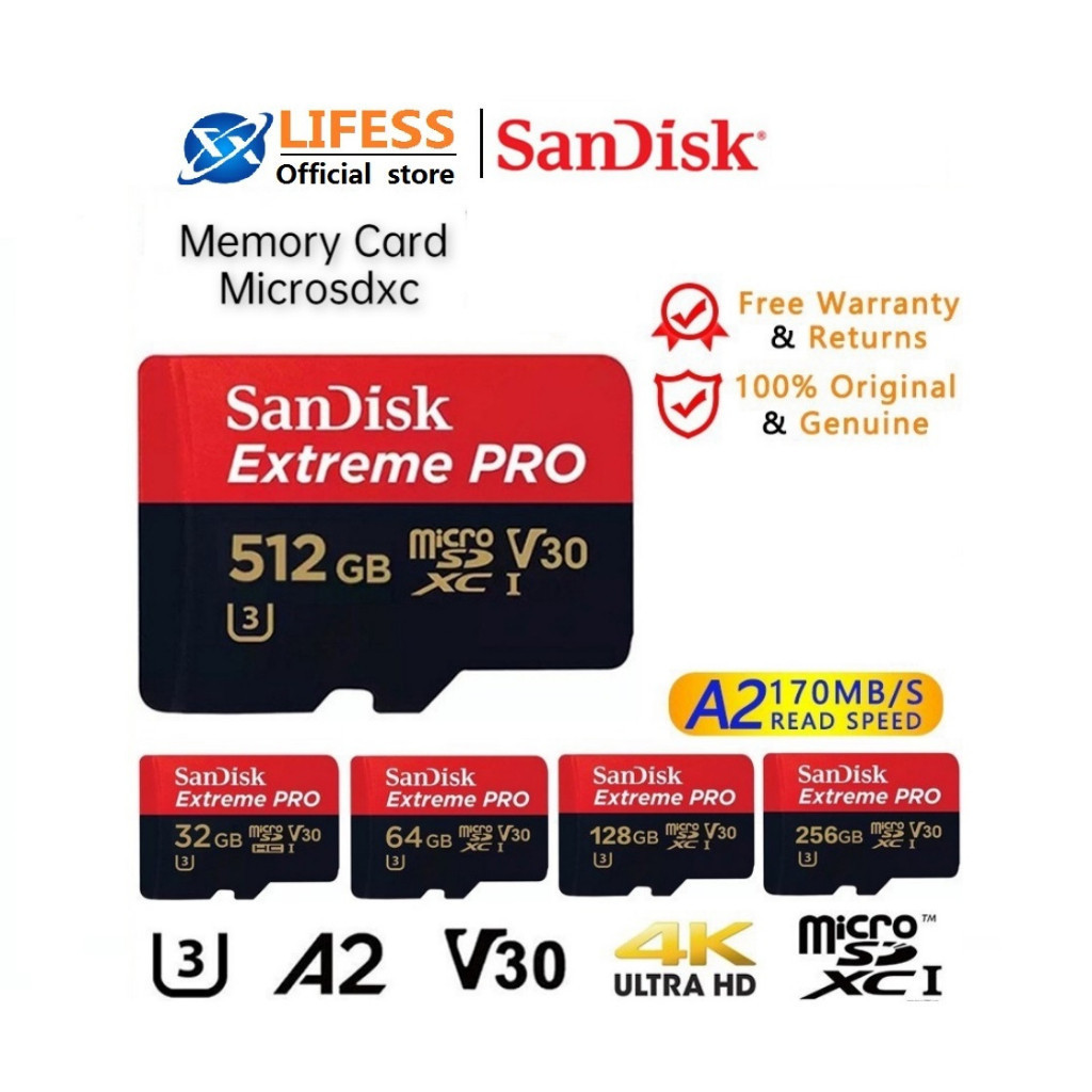 Sandisk Extreme PRO Flash memory card U3 SD card 128GB 256GB 512GB sd card C10 V30 170MB/s Micro ...
