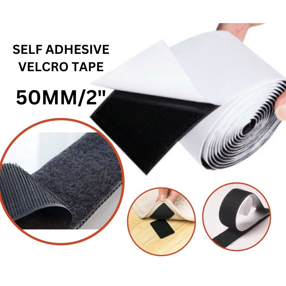 WIDER Velcro Tape Self Adhesive 50mm/2" Hook and Loop Fastener Magic ...