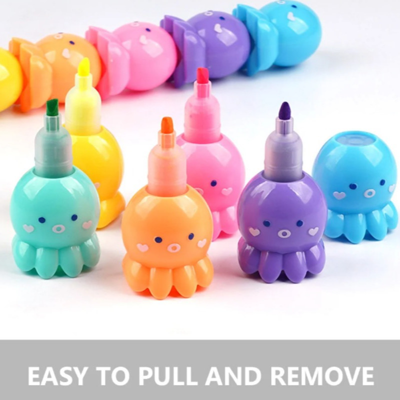 Cartoon Highlighter Octopus Shaped Stackable Kawaii Marker Pens Chisel ...